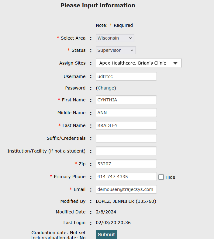 Editing Users – Trajecsys Corporation